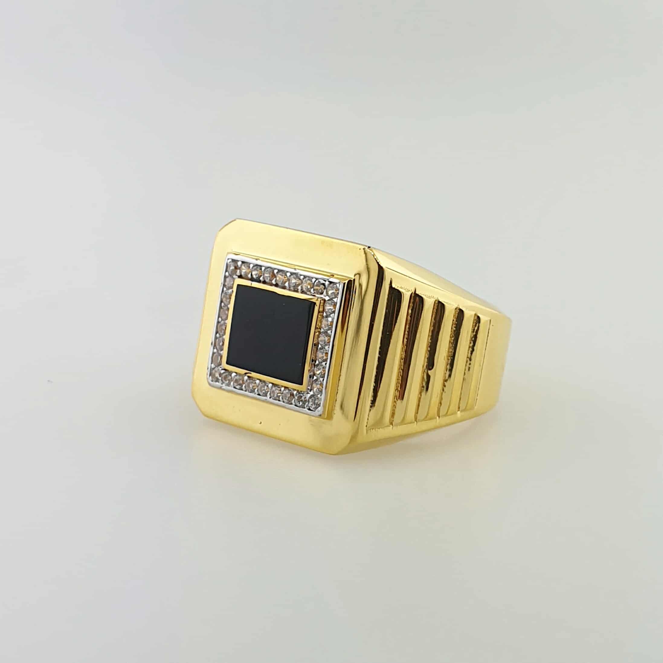 22k CZ Black Enamel Mens Ring | OM Jewellers