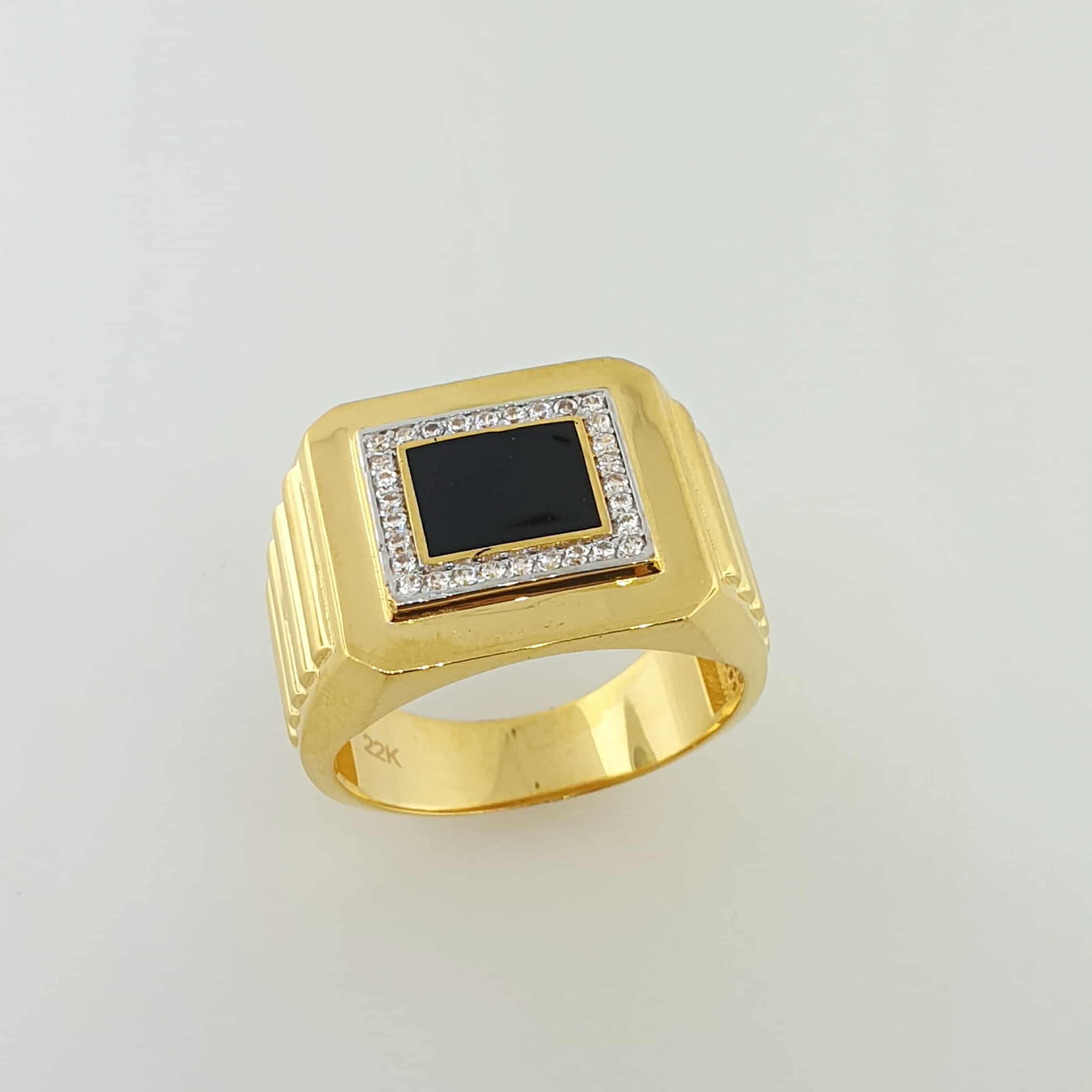 22k CZ Black Enamel Mens Ring | OM Jewellers