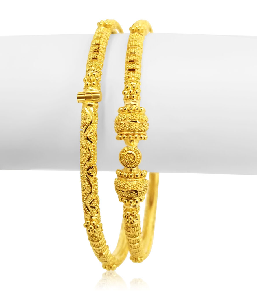 22k Detailed Screw Bangle Set 29g | OM Jewellers